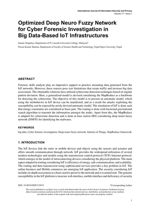 Pdf Optimized Deep Neuro Fuzzy Network For Cyber Forensic Investigation In Big Data Based Iot