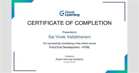 Sai Vivek Vallabhaneni On Linkedin Front End Development Html Course Completion Certificate