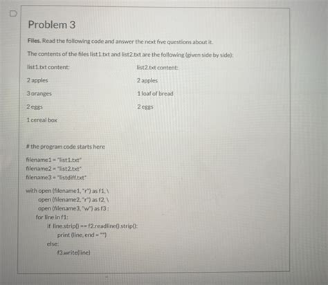 solved problem 3 files read the following code and answer