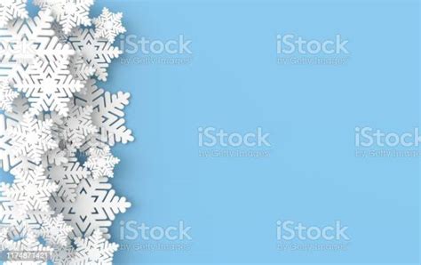 흰색 눈송이와 크리스마스 배경입니다 겨울 장식 Xmas 와 새해 종이 아트 스타일 인사말 카드 파란색 배경에 3d 렌더링 그림 눈송이에 대한 스톡 사진 및 기타 이미지