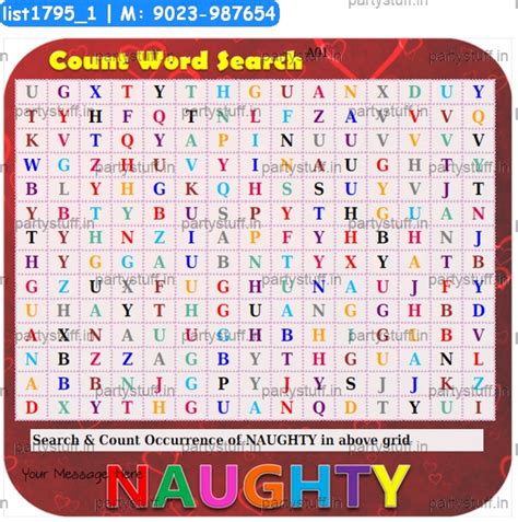 Naughty Count Word Search Paper Games In Naughty Theme