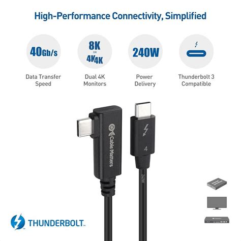 Cable Matters Intel Certified 40gbps Right Angle Thunderbolt 4 Cable