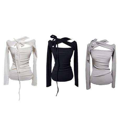 당일출고 봄 세라 리본 Y2k 쫀쫀 글램 여리슬림핏 발레코어 스트랩 크로스 티셔츠 에이블리