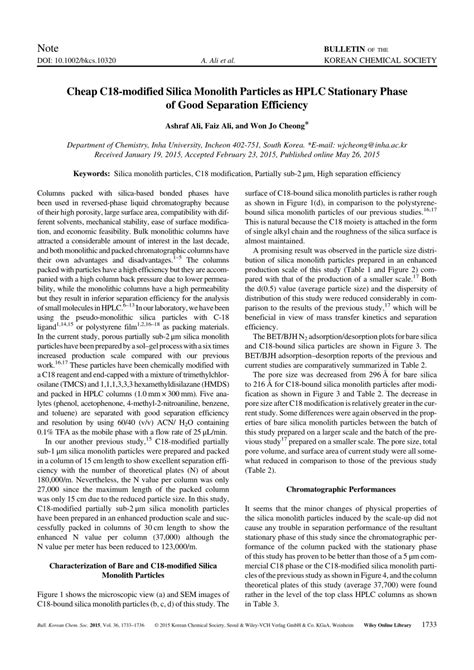 Pdf A Cheap And Efficient C18 Chromatographic Stationary Phase Made