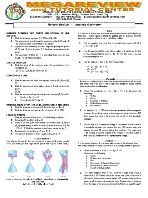 Review Module Analytic Geometry Pdf Ellipse Circle