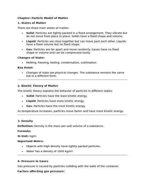 Particle Model Of Matter Igcse Pdf Gases Temperature