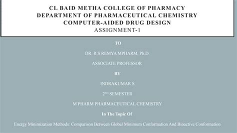 Energy Minimization In Computer Aided Drug Design Pptx