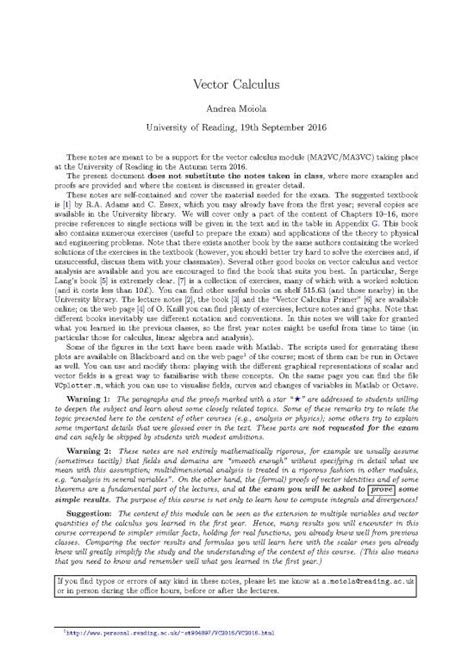 calculus pdf 168753 vectorcalculus lecturenotes 2016