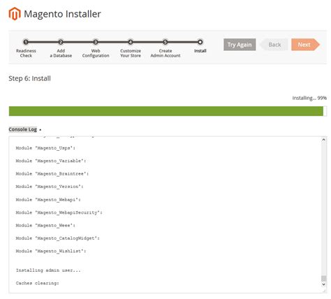 Magento 2 1 Setup Stuck On 99 Clearing Cache Magento Stack Exchange