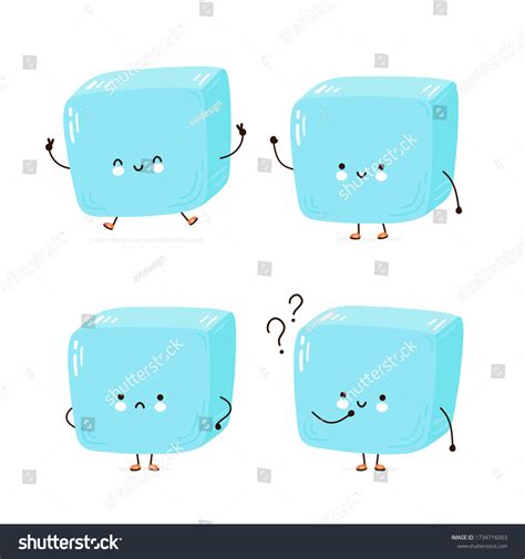 Cute Happy Ice Cube Set Collection Stock Vector Royalty Free