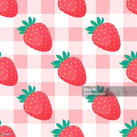 딸기 원활한 패턴 벡터 일러스트 레이션입니다 빨간 깅엄 배경에 달콤한 딸기 딸기에 대한 스톡 벡터 아트 및 기타 이미지 딸기