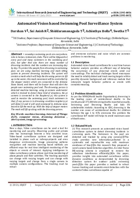 Pdf Irjet Automated Vision Based Swimming Pool Surveillance System