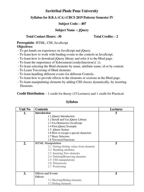Syllabus Of Add On Subject 407 Jquery For Bba Ca Sem Iv Pdf Pdf