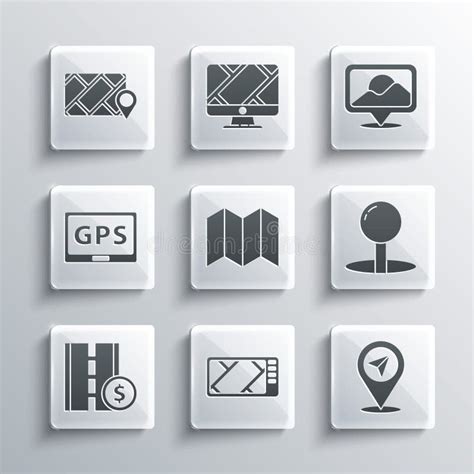 Set Gps Device With Map Location Push Pin Folded Toll Road Traffic