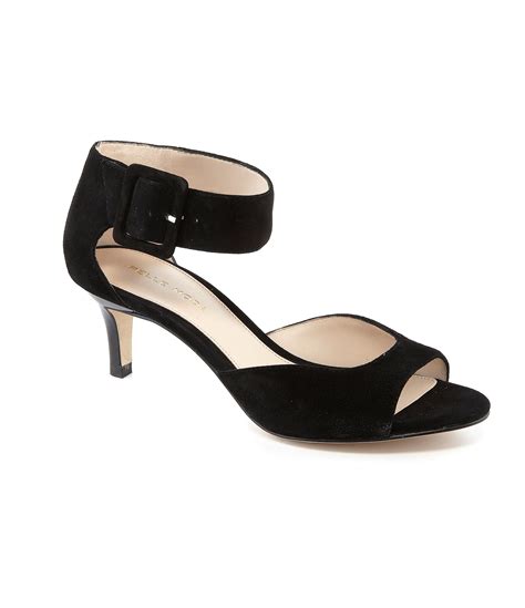 Pelle Moda Berlin Peep Toe Kitten Heel Suede Dress Sandals In Black Lyst
