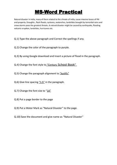 Ms Word Practical I Want To Learn Computer Ms Word Practical Natural Disaster In India Many
