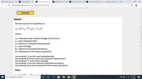 how to calculate and solve for potentiometer output voltage of the