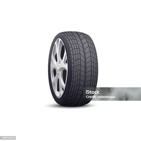 측면보기에서 볼 검은 타이어와 회색 강철 림과 현실적인 자동차 바퀴 3차원 형태에 대한 스톡 벡터 아트 및 기타 이미지 3