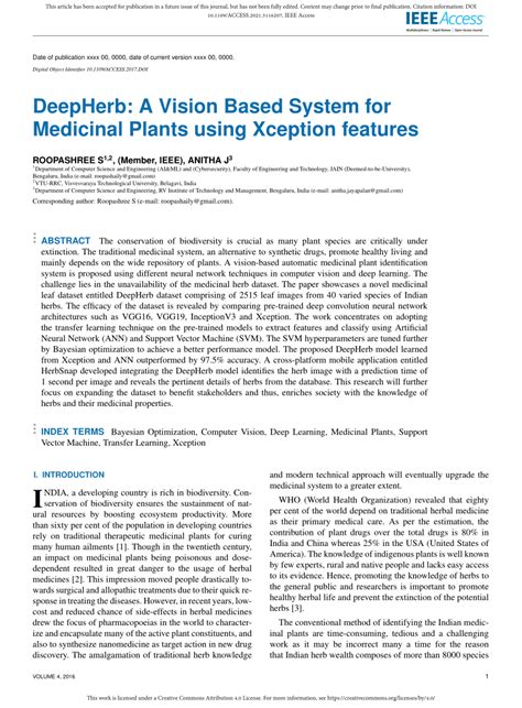 Pdf Deepherb A Vision Based System For Medicinal Plants Using