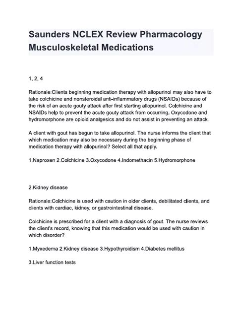Musculoskeletal Medications Saunders Nclex Review Pharmacology