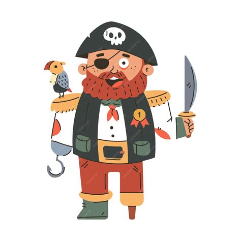 해적 캐릭터 벡터 만화 일러스트 레이 션 프리미엄 벡터