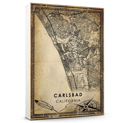 Carlsbad Vintage Map Prints Canvas California Map Art Canvas Canvas