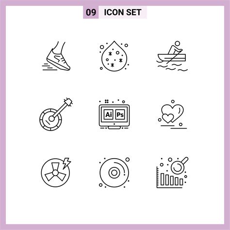 Group Of 9 Modern Outlines Set For Adobe Music Boat Instrument Audio Editable Vector Design