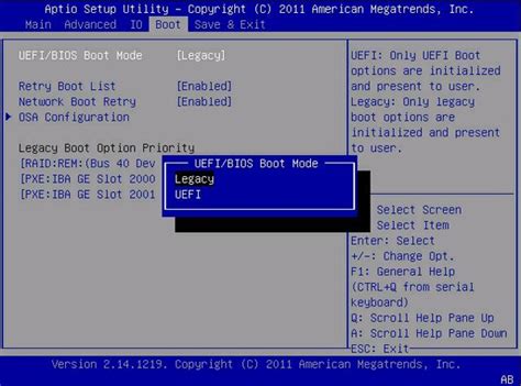 Select UEFI Boot Mode Or Legacy BIOS Boot Mode BIOS Oracle X4