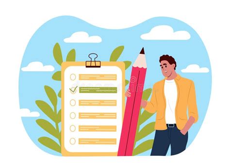 Ticks In The Checklist Person Marks Completed Tasks In Checklist Stock Illustration