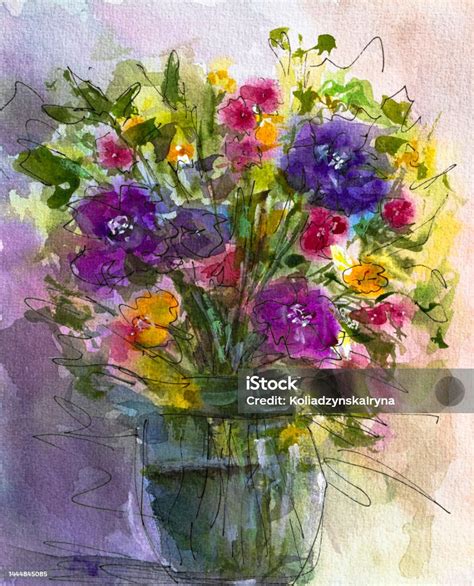 꽃다발의 수채화 그림 인상주의 스타일 꽃 그림 꽃 꽃다발 밝은 색상 예술적 배경입니다 패키지 카드 꽃 카드 봄 꽃입니다 계절에