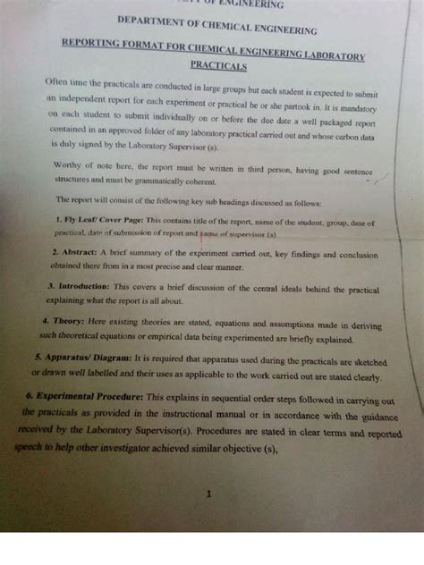 Chemical Practical Report Format Pdf