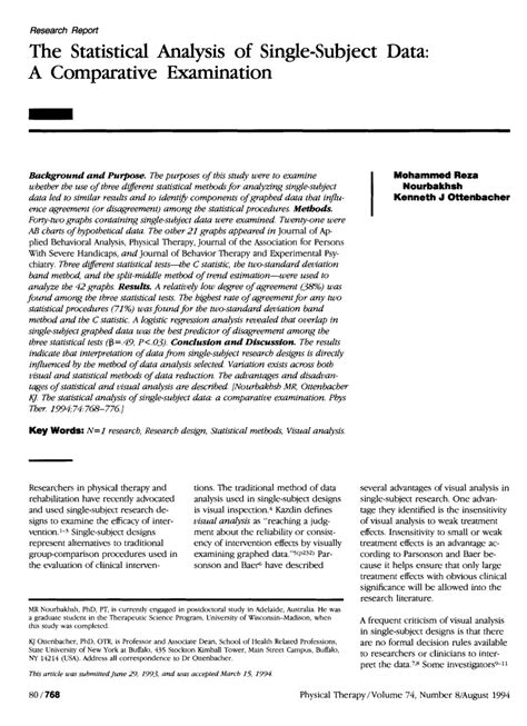 Pdf The Statistical Analysis Of Single Subject Data A Comparative Examination