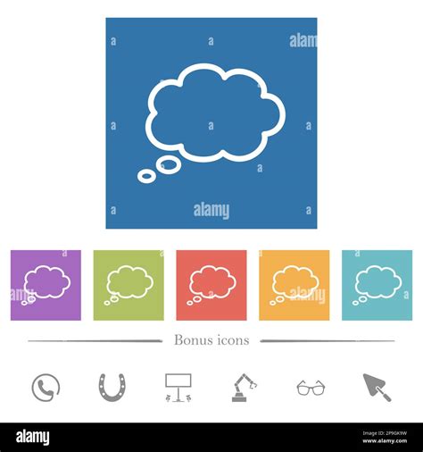 Single Oval Thought Cloud Outline Flat White Icons In Square Backgrounds 6 Bonus Icons Included