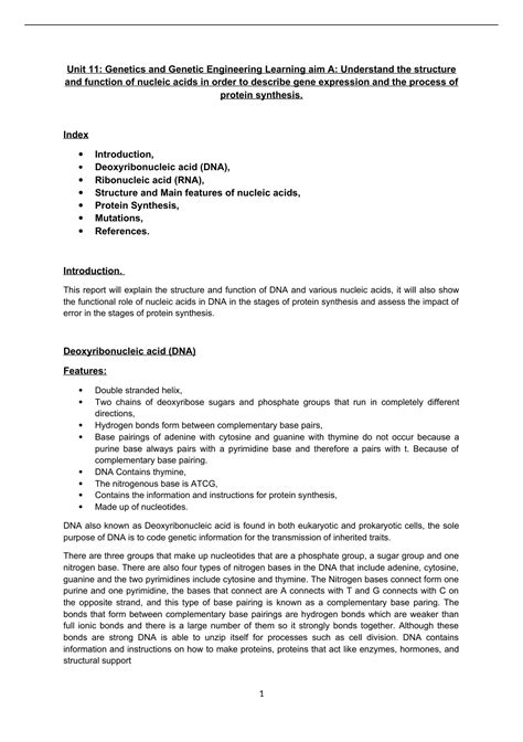 Btec Applied Science Unit 11 Learning Aim A Unit 11 Genetics And Genetic Engineering