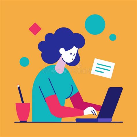Woman Sitting At Desk Working On Laptop Job Work Desk Computer Stock Vector Illustration Of