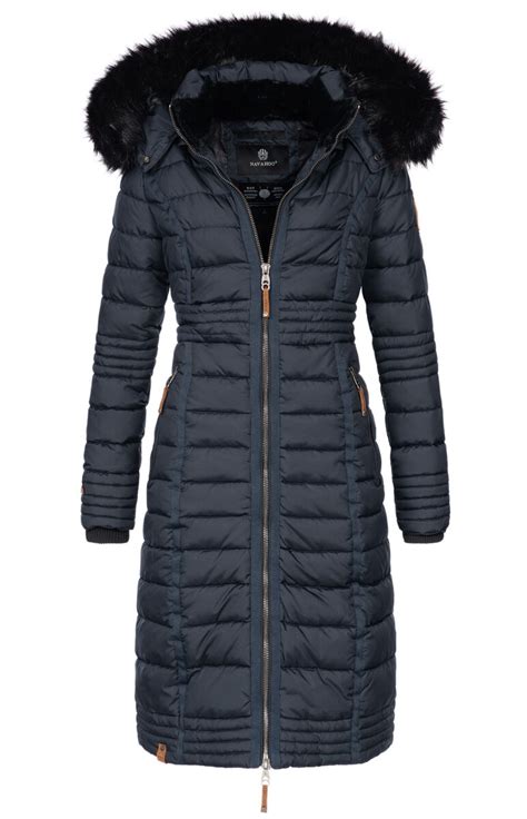 Navahoo Umay Damen Lange Winterjacke Mit Fellkragen Navy Grm 12990