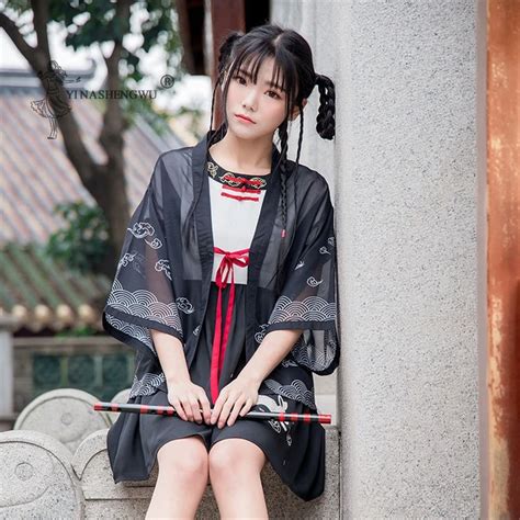 Kimonos فستان النساء بلوزات تنورة 2 قطعة سيدة اليابانية يوكاتا هاوري