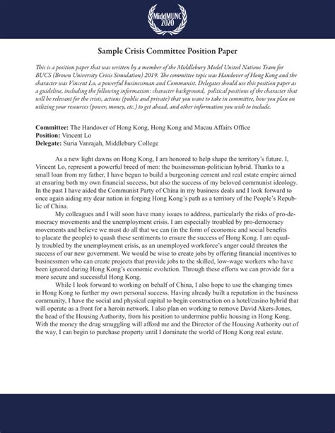 Sample Crisis Committee Position Paper Handover Of Hong Kong