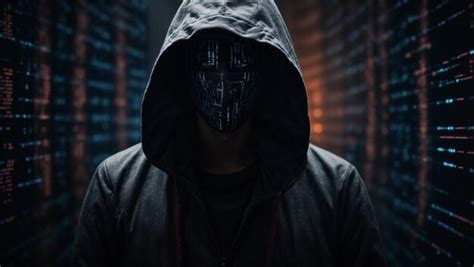 Premium Photo Portrait Of Anonymous Hacker In Hoodie Against Complex