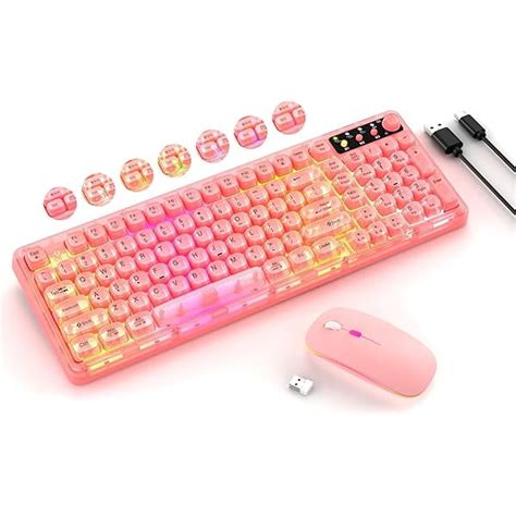 Pink Light Up Keyboard And Mouse Wirelesscute 24ghz Cordless