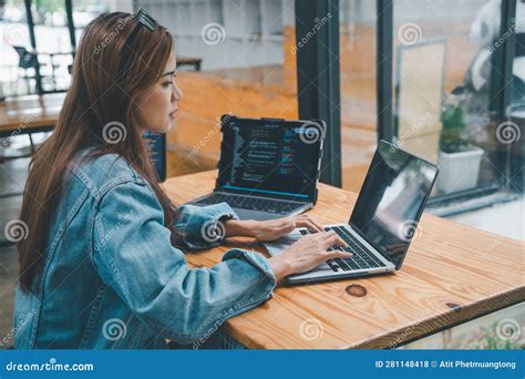 Female Programmer Working On Coding Software Development And Web Design Concept Technology