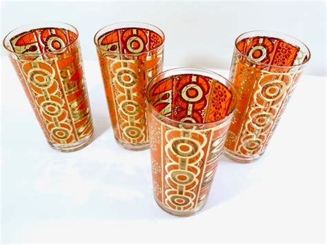 Georges Briard Signed Mid Century Orange And Green Deco Highball Glass