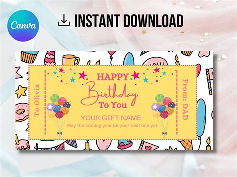 Printable Birthday Coupon Template Editable T Certificate Digital
