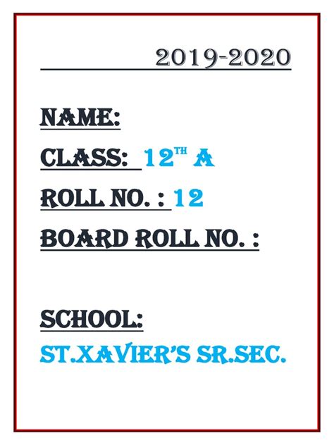 2019 2020 Name Class Roll No Board Roll No School St Xaviers Sr Sec Pdf Anode