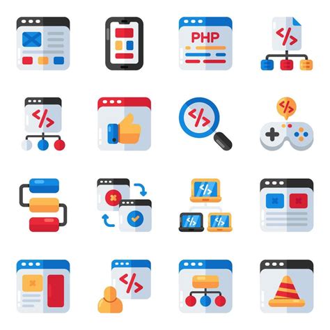 Set Of Coding Flat Icons Vector Art At Vecteezy