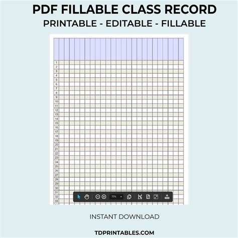 Printable Fillable Class Record Class Gradebook Teacher Gradebook