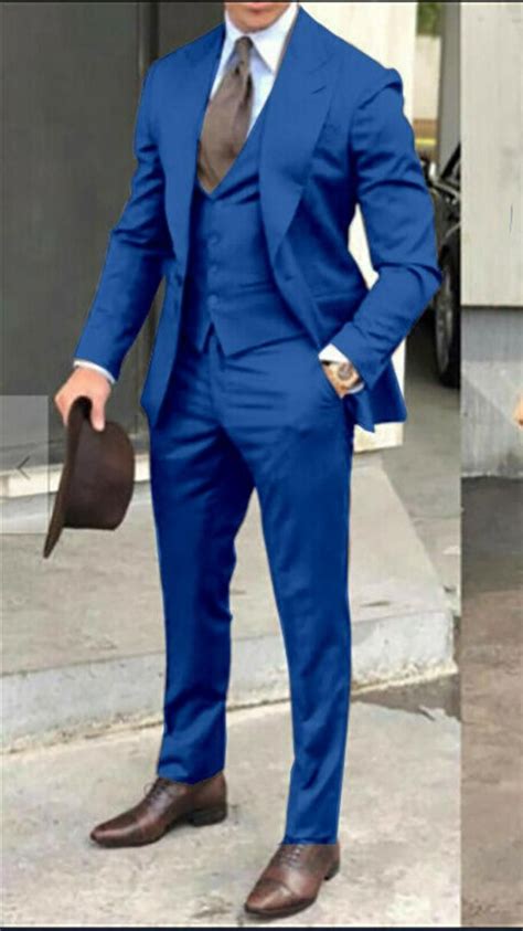 Men Suits Blue 3 Piece Slim Fit Formal Fashion Wedding Suit Party Wear