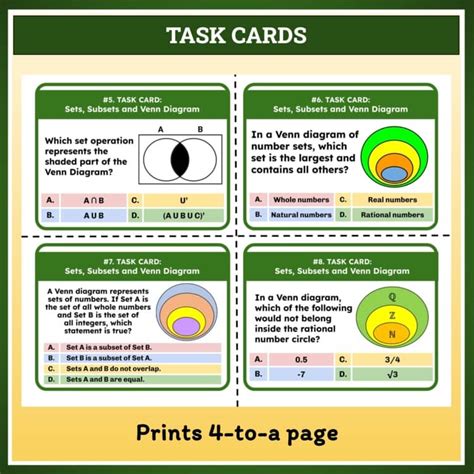 Teks 6th Math Advanced 6 2a Task Card Sets Subsets And Venn Diagram