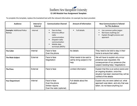 Cj 140 Module Four Assignment An Example Has Been Provided Audience Internal Or External