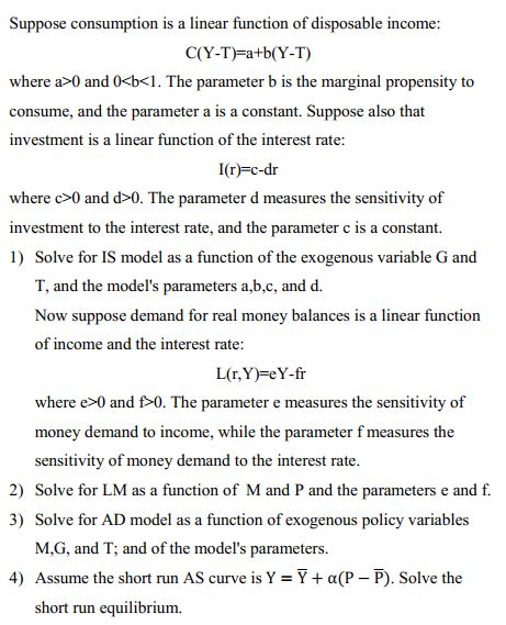 Solved Suppose Consumption Is A Linear Function Of